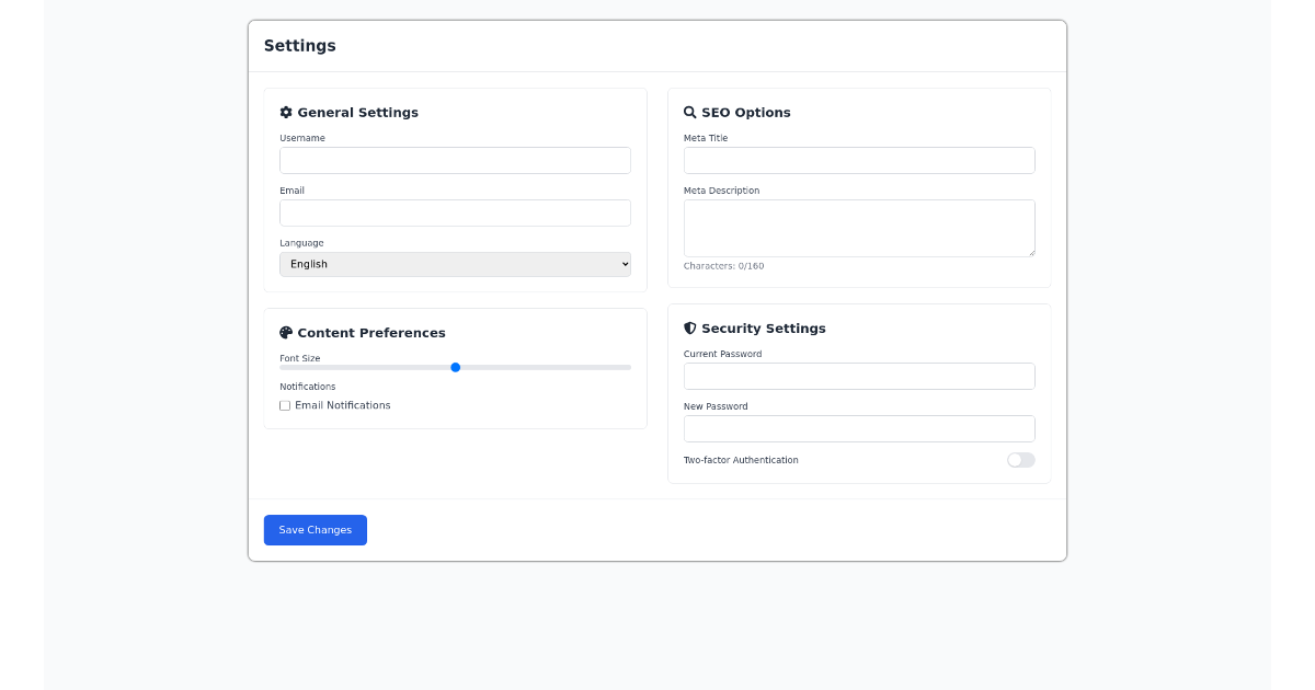 Settings Dashboard Component - Free Html, Tailwind Component