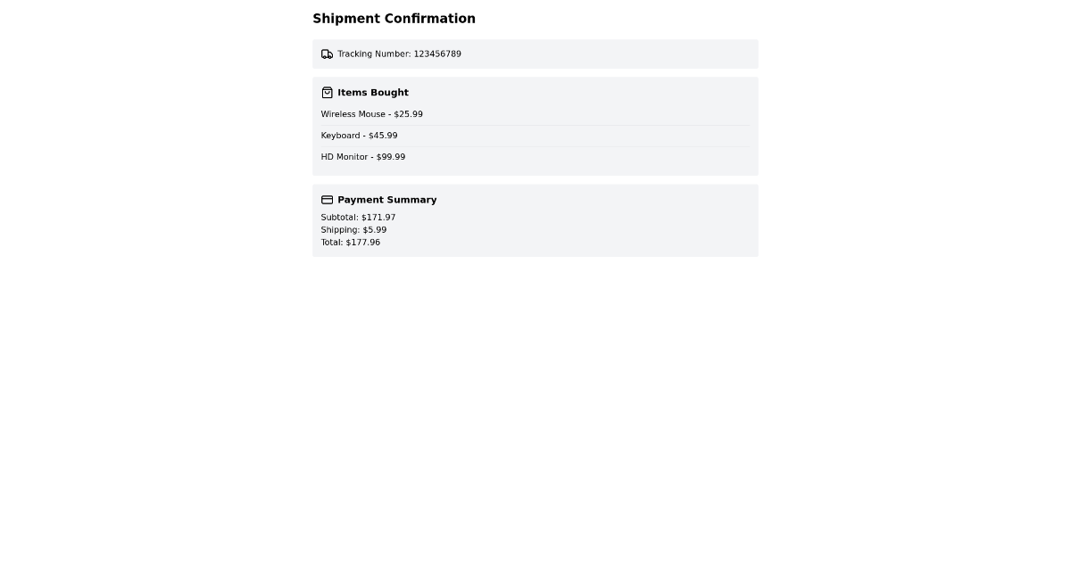 Confirmation Page - Free React, Tailwind Component