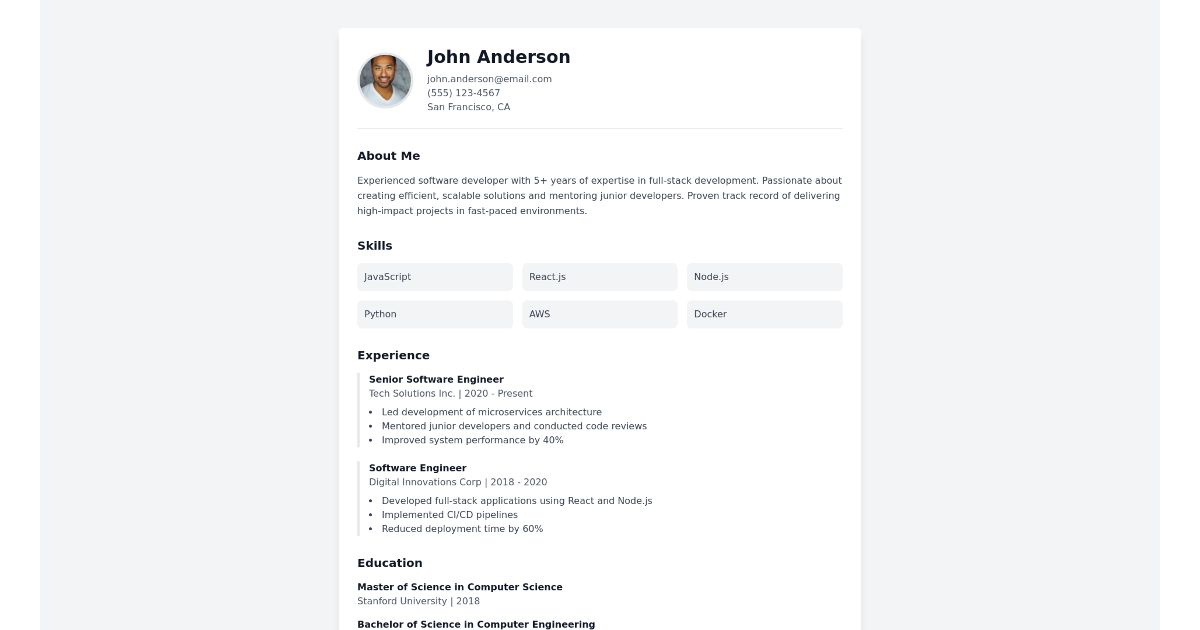 Professional Resume Template - Free Html, Tailwind Component