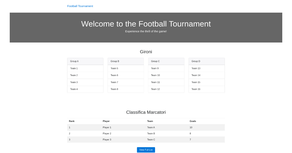 Football Tournament Interface - Free Html, Bootstrap Component