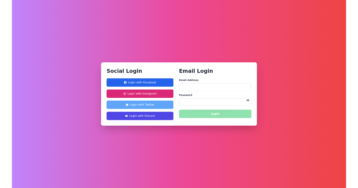 Social Login Component - Free React, Tailwind Component