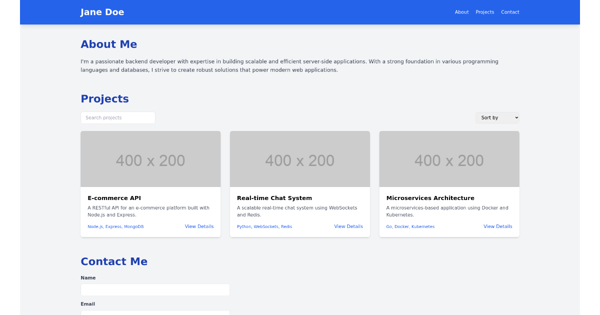 Backend Developer Portfolio - Free Html, Tailwind Component