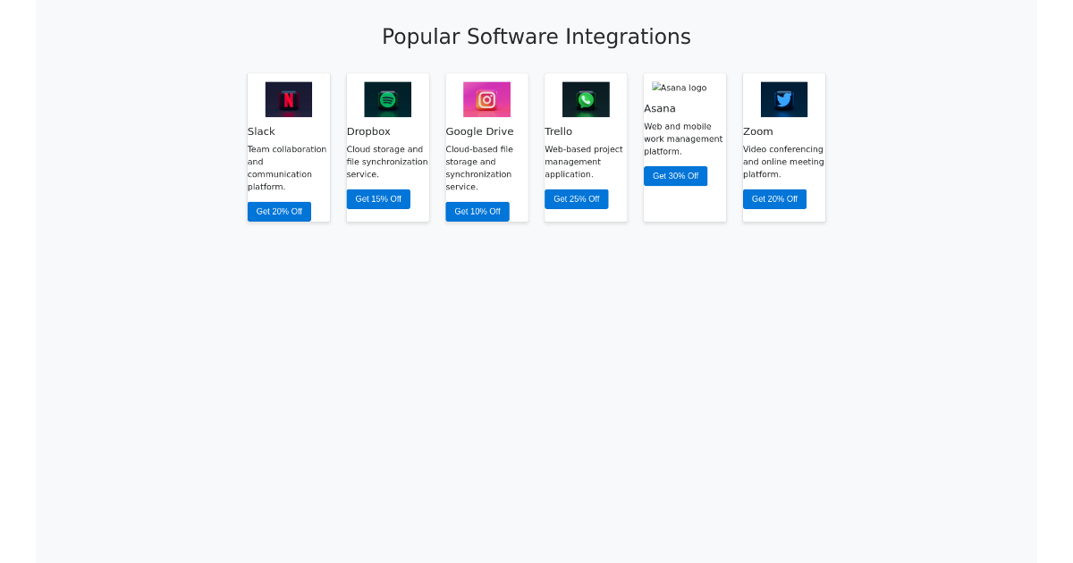 Software Integration Grid - Free Html, Bootstrap Component