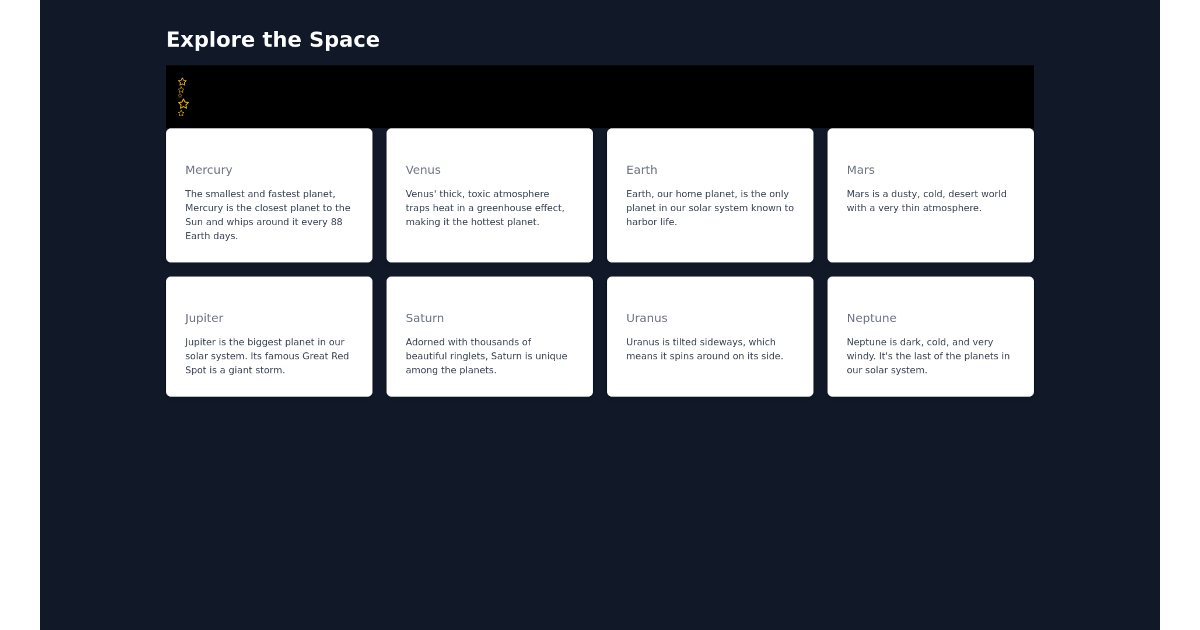 Planets and Stars Display - Free React, Tailwind Component