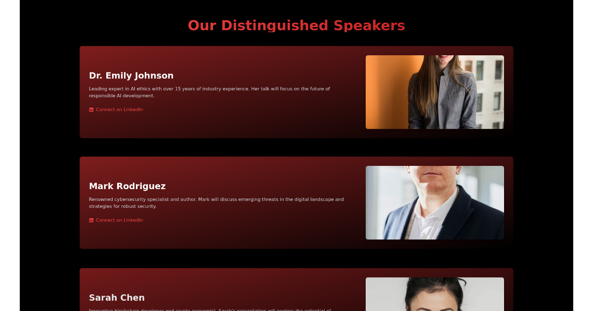 React Speaker Profiles with Bright Red & Black Theme | Tailwind UI
