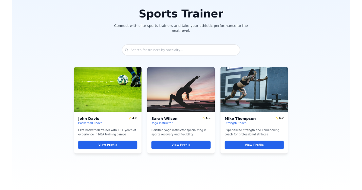 Sports Trainer - Free React, Tailwind Component