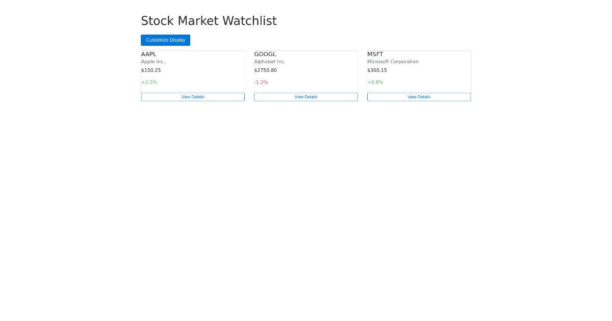 Create a Stock Market Watchlist Card with Bootstrap and HTML