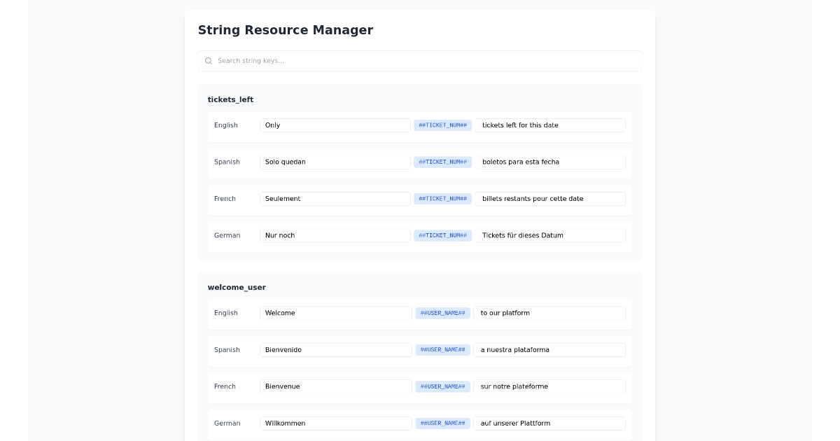 String Resource Manager - Free React, Tailwind Component