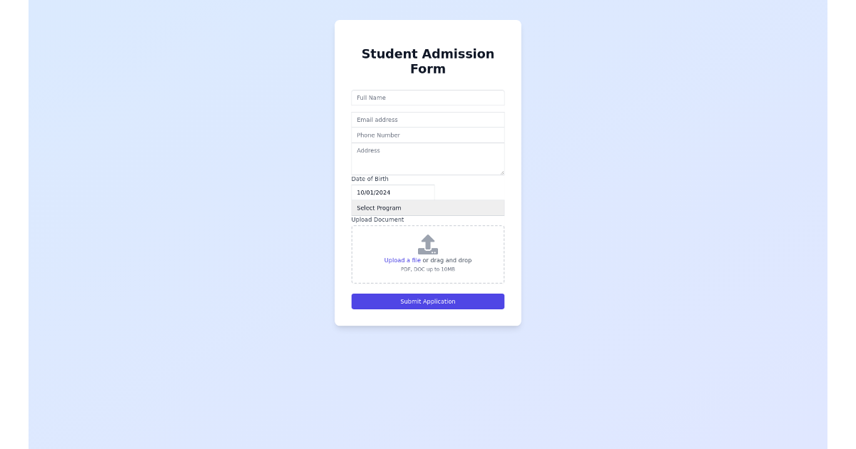 Student Admission Form - Free React, Tailwind Component