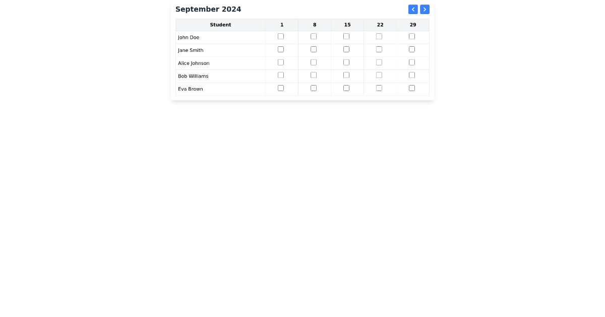 Attendance Tracker - Free React, Tailwind Component