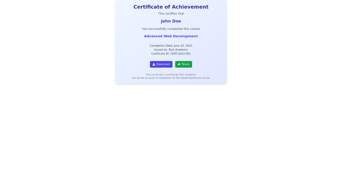 Student Certificate - Free React, Tailwind Component