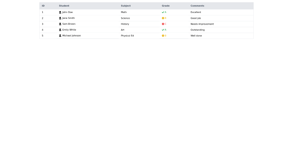 Student Grades Table - Free React, Tailwind Component