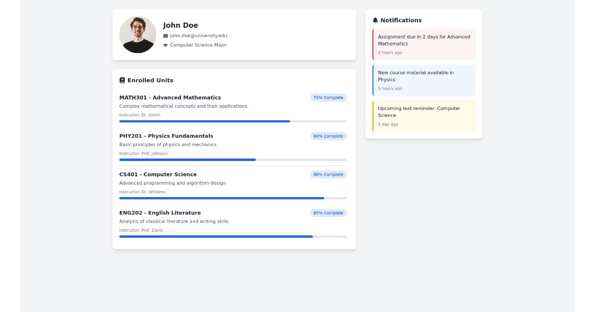 Student Profile - Free React, Tailwind Component