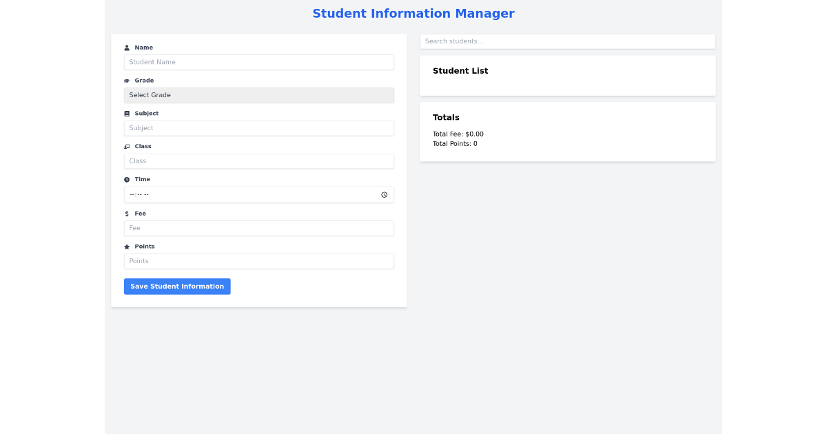 Student Info Manager - Free React, Tailwind Component