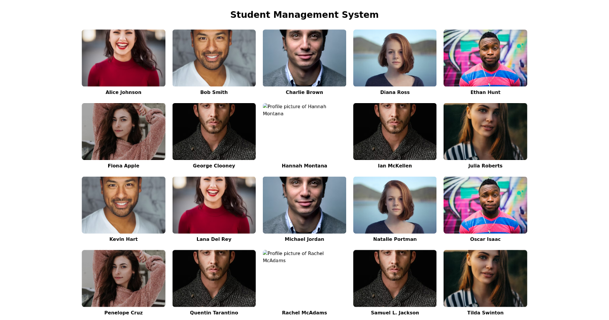 Student Management System - Student Gallery with Interactive Images