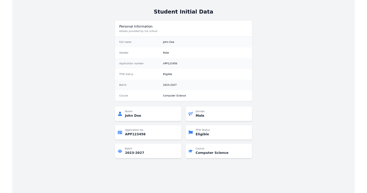 Initial Data Page - Free React, Tailwind Component