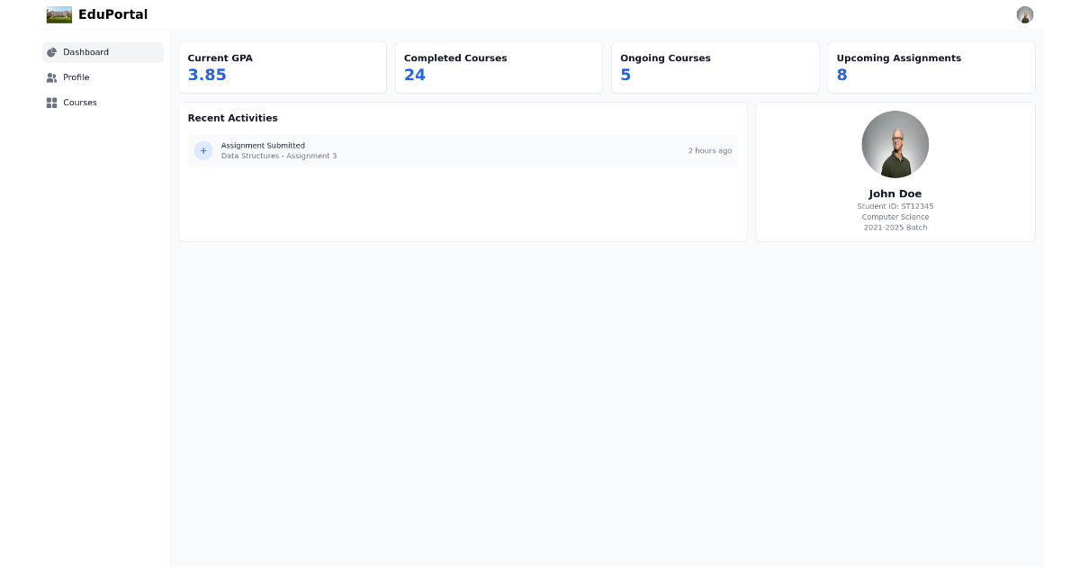 Student Dashboard Interface - Free Html, Tailwind Component
