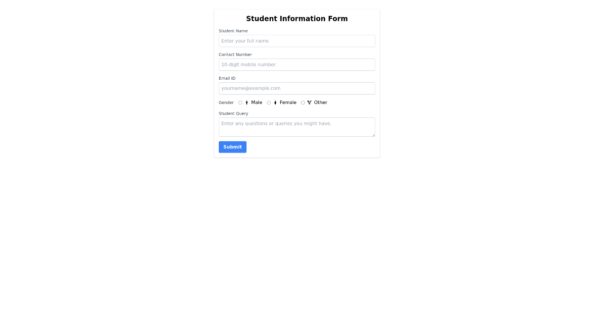 Student Query Form - Free React, Tailwind Component