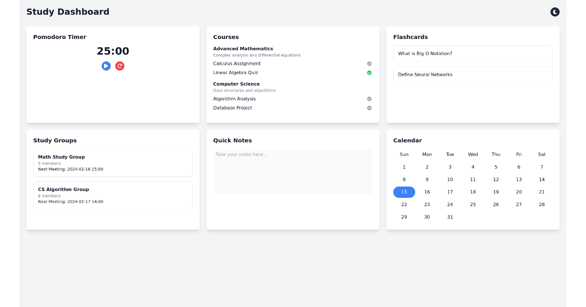 Study Dashboard - Free React, Tailwind Component