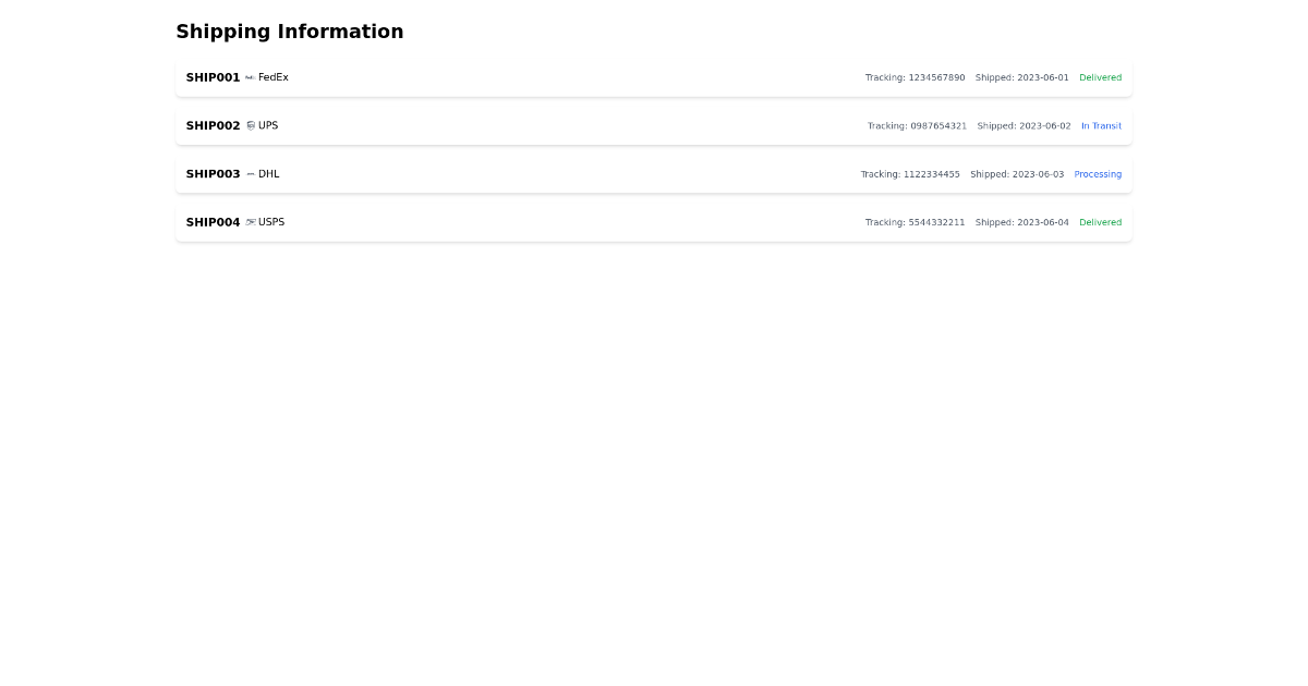 Shipping List - Free React, Tailwind Component