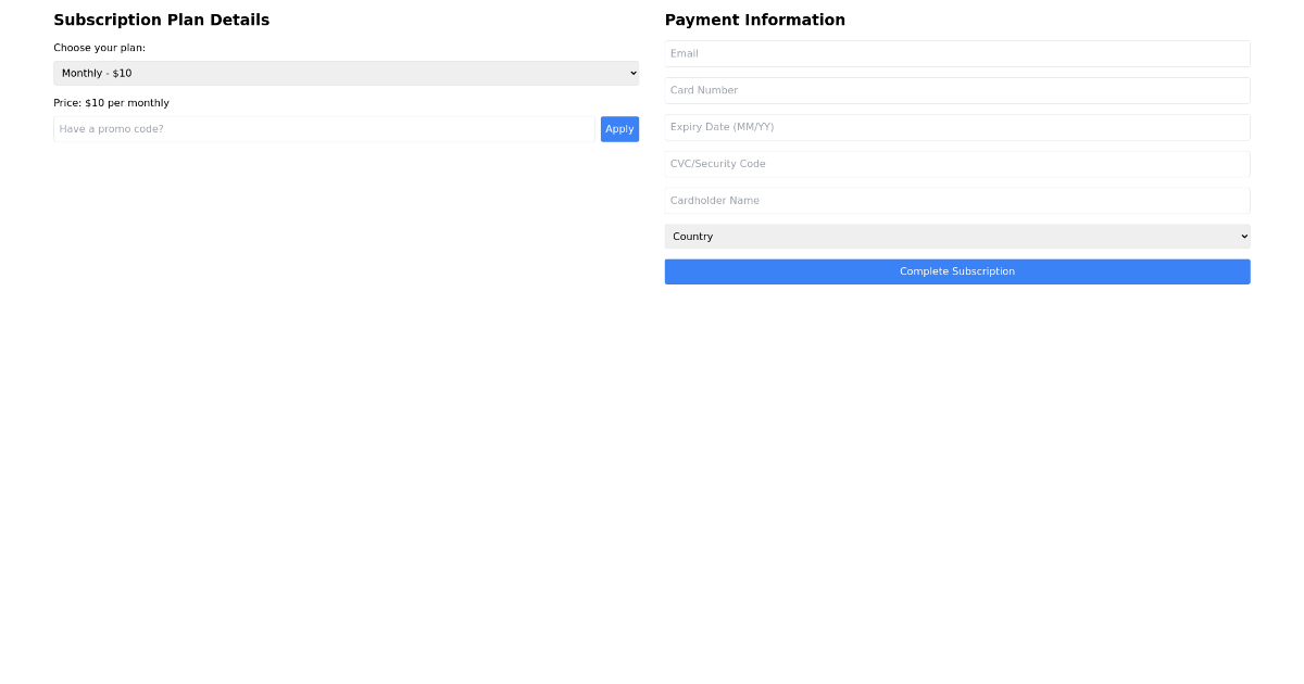 Subscription Payment Layout - Free React, Tailwind Component