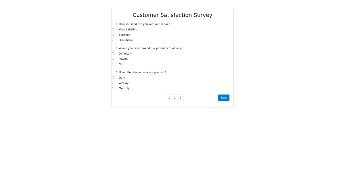 Paginated Survey Form - Free Html, Bootstrap Component