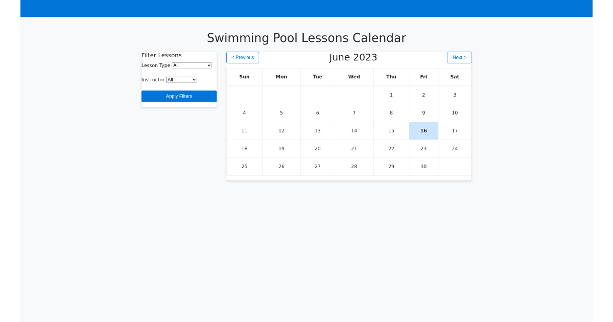 Swimming Lesson Booking - Free Html, Bootstrap Component