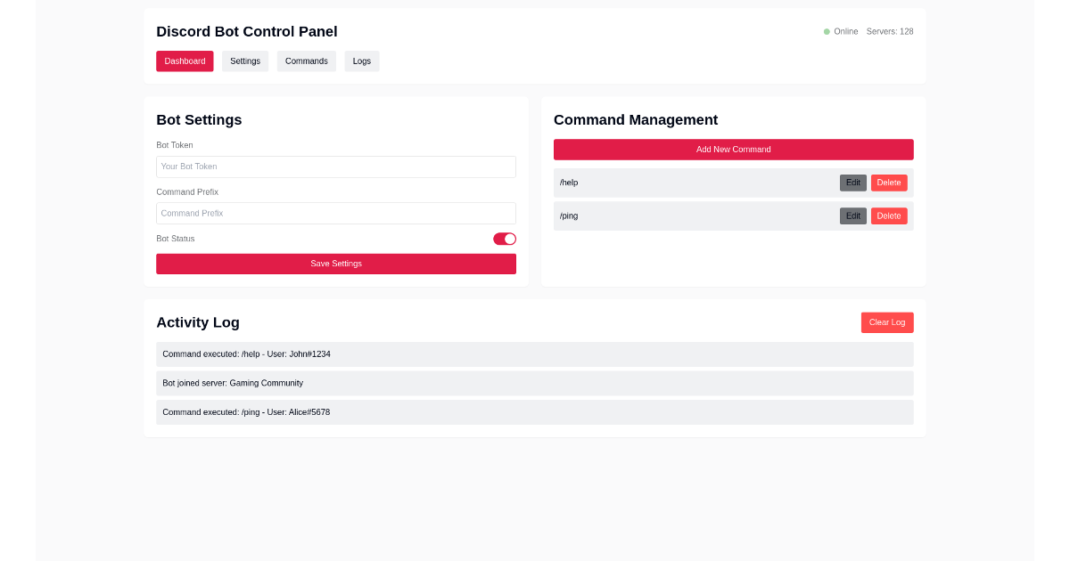 Discord Control Dashboard - Free Html, Tailwind Component