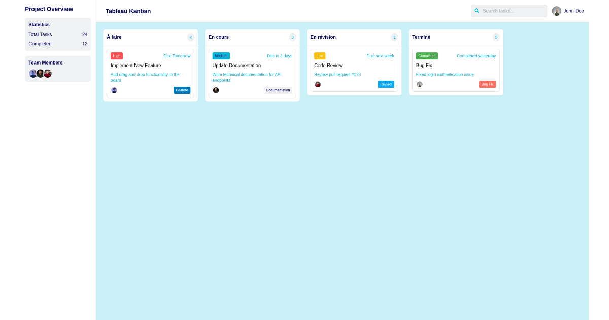 Kanban Project Dashboard - Free Html, Tailwind Component