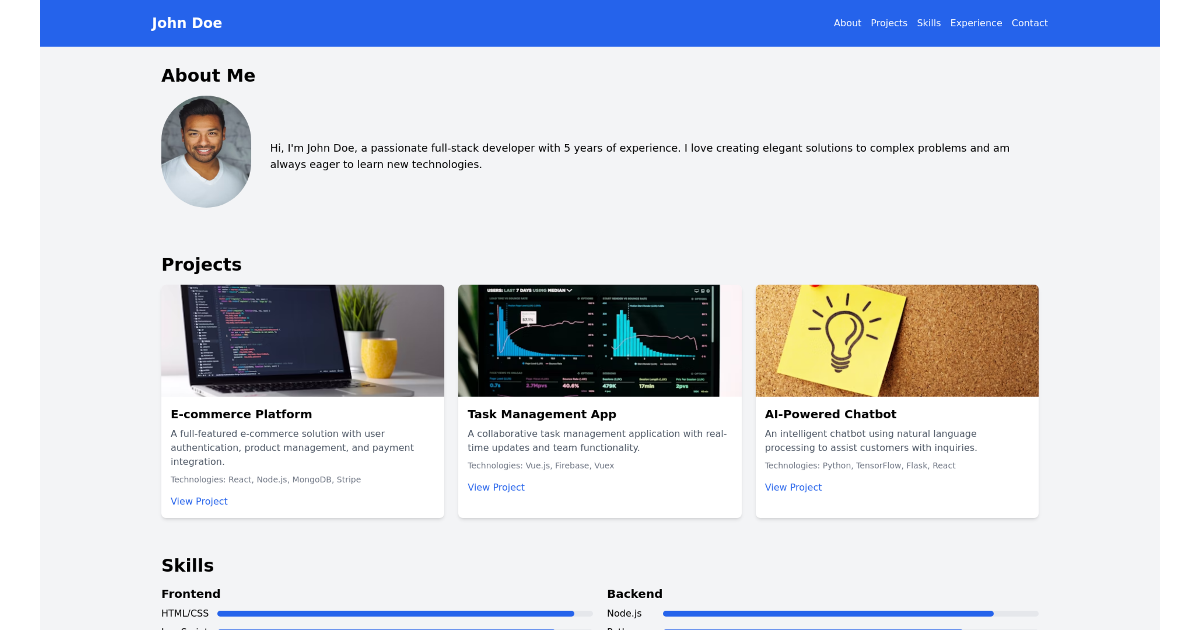 Developer Portfolio Component - Free Html, Tailwind Component