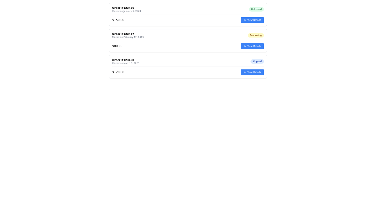 Order History UI Components with Tailwind and React