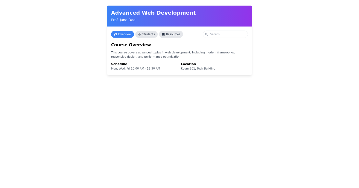 Classroom Component - Free React, Tailwind Component