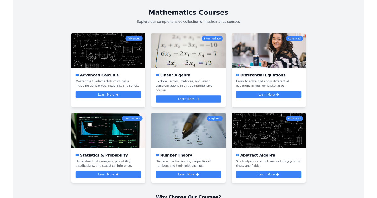 Mathematics Courses - Free React, Tailwind Component