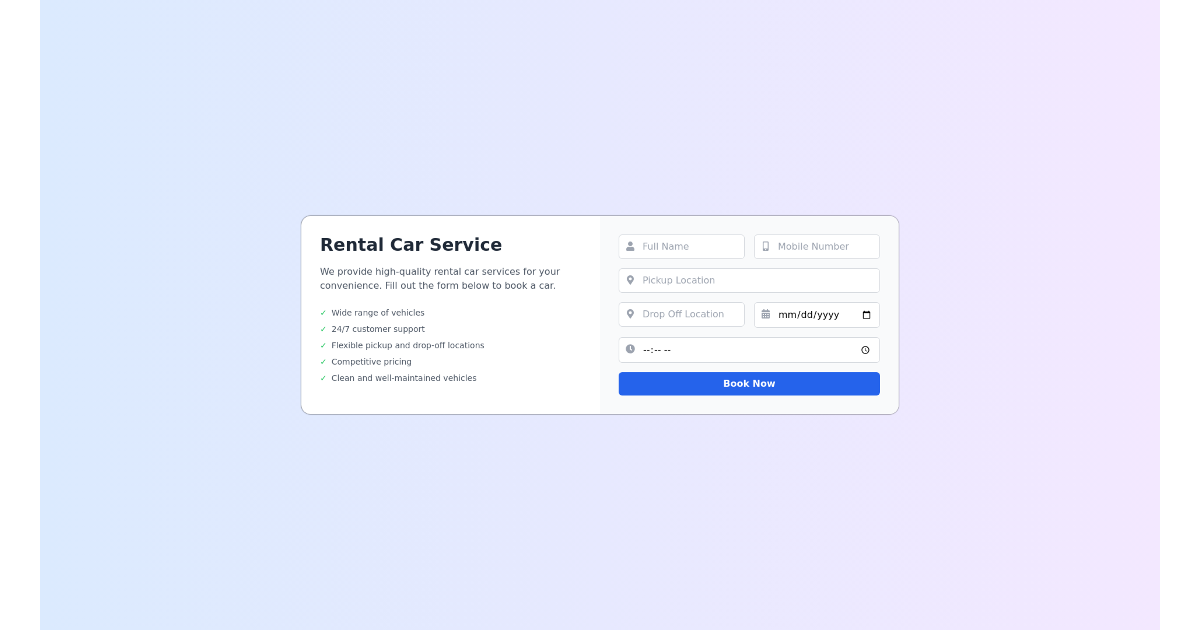 Rental Car Form - Free React, Tailwind Component