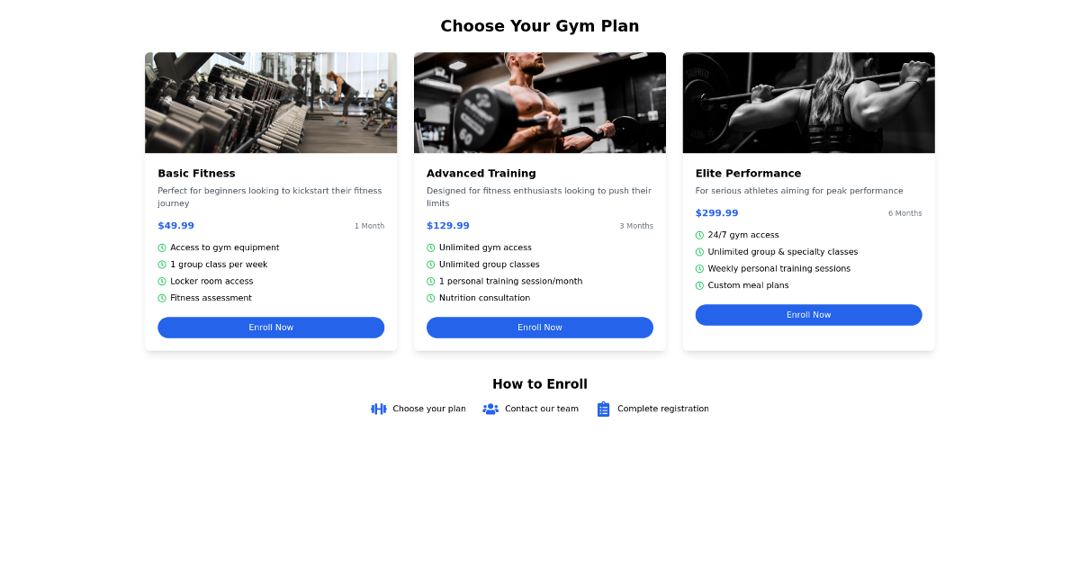 Gym Plan Component - Free React, Tailwind Component