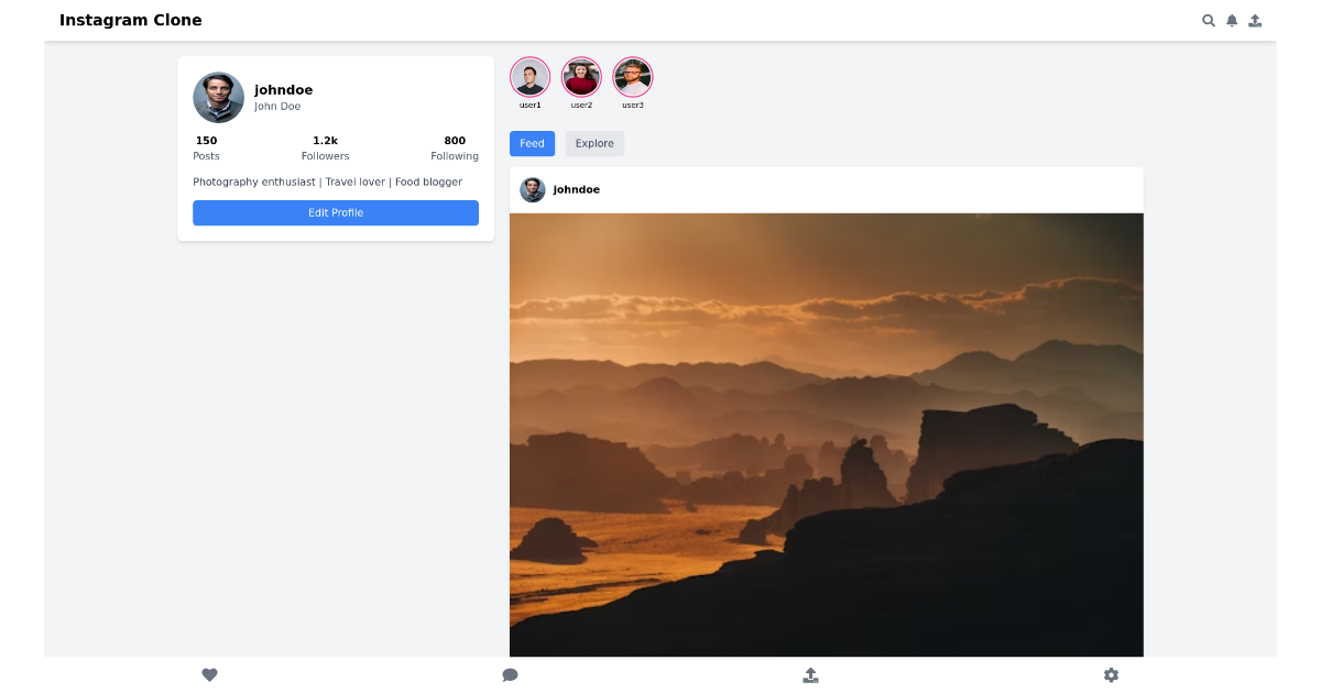 Instagram Clone - Free React, Tailwind Component