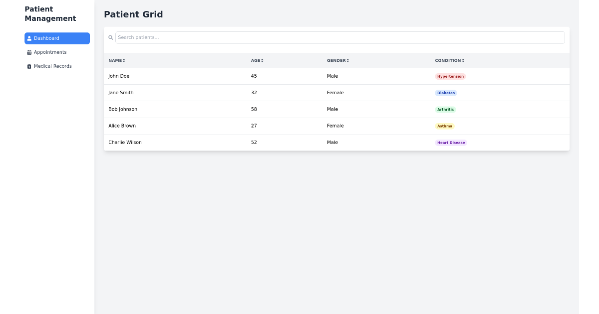 Efficient Patient Search Grid with Tailwind and React