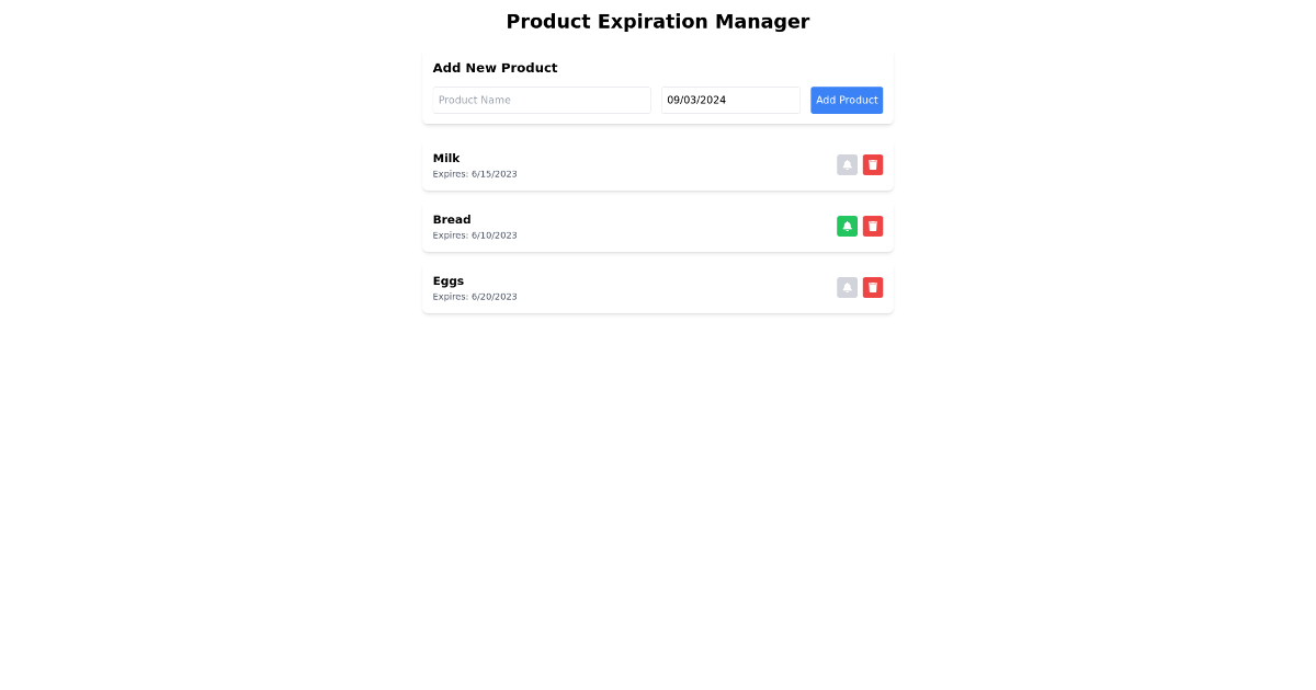 Product Expiration Manager - Free React, Tailwind Component