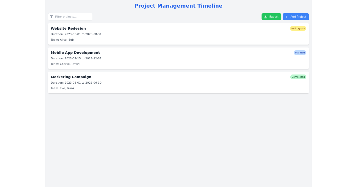 Project Management Timeline - Free React, Tailwind Component