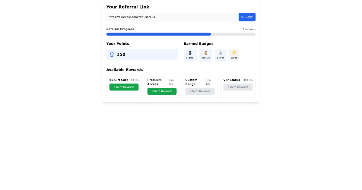 Referral Component - Free React, Tailwind Component