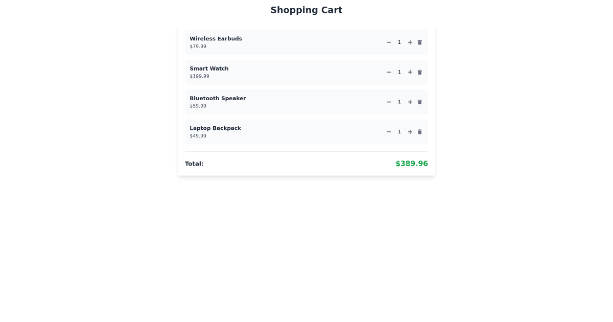 React Shopping Cart Component with Tailwind