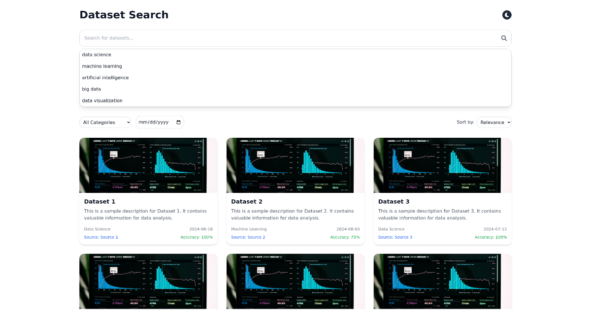 Dataset Search U I - Free React, Tailwind Component