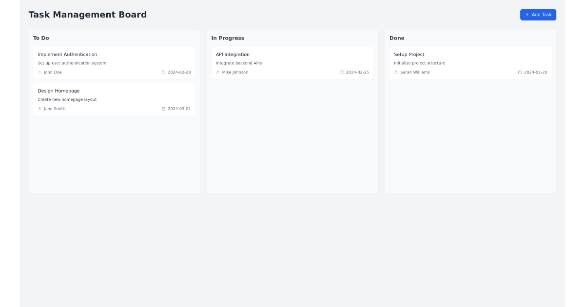 Task Board - Free React, Tailwind Component
