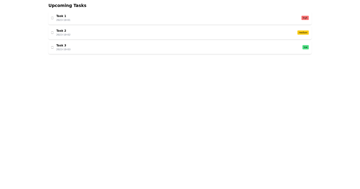 Upcoming Tasks List View - Free React, Tailwind Component