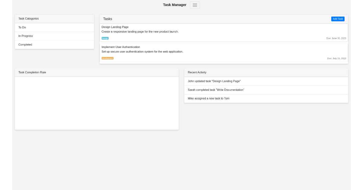 Task Management Dashboard - Free Html, Bootstrap Component