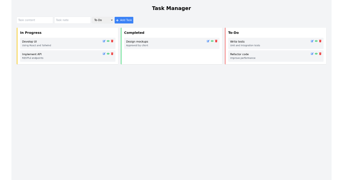 React Task Manager with Edit, Preview & Delete Features | Tailwind UI