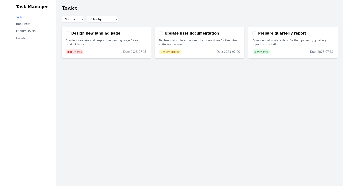 Task Manager Dashboard - Free Html, Tailwind Component