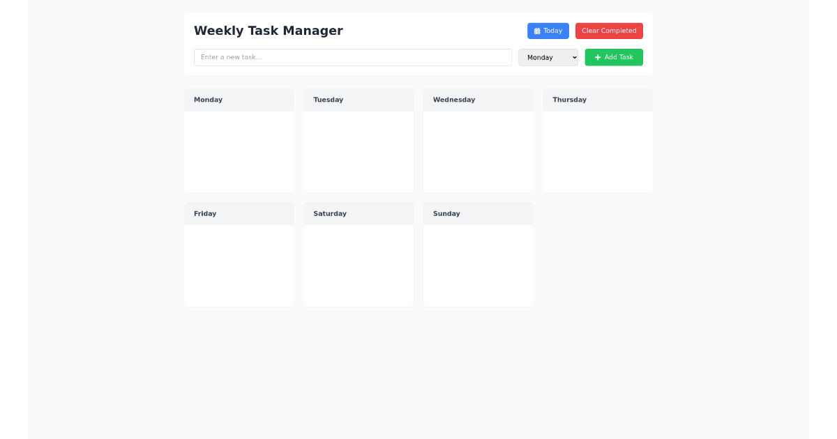 React Weekly Task Manager with Tailwind - User-Friendly Interface
