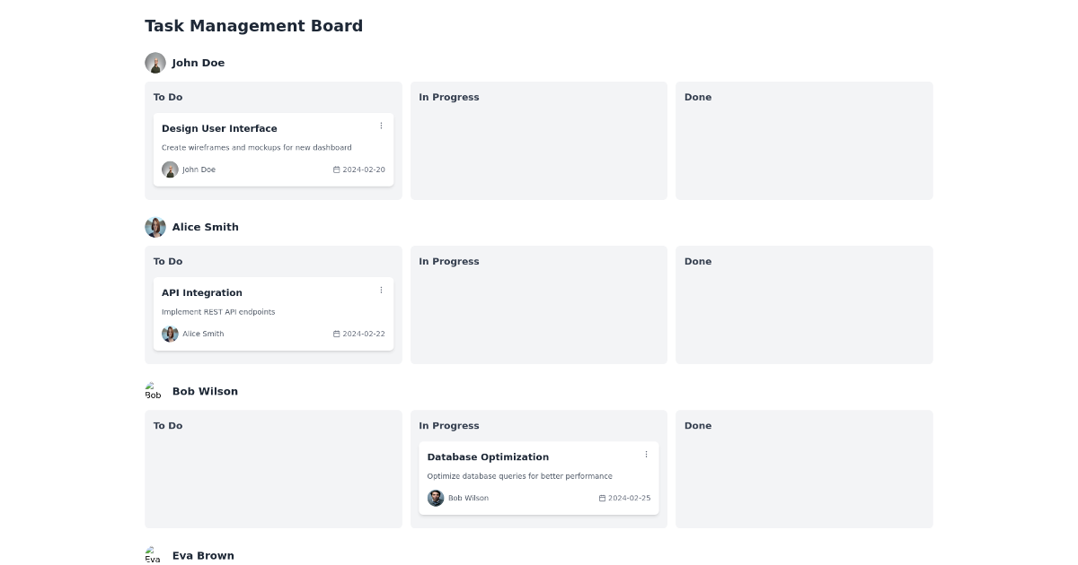 React Task Reassignment Drag and Drop with Tailwind