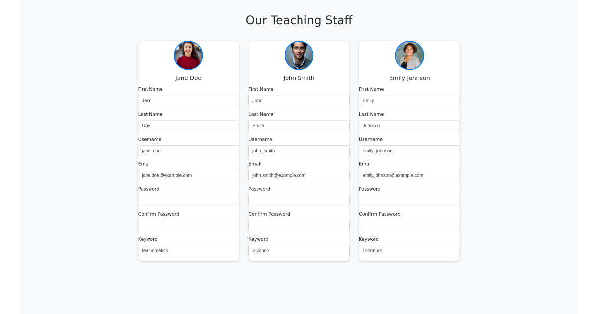 Teacher Information Display - Free Html, Bootstrap Component